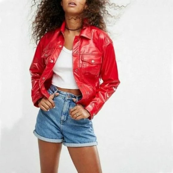 Dark Rock | Jackets & Coats | Vinyl Trucker Jacket Red Pvc Womens Shiny ...